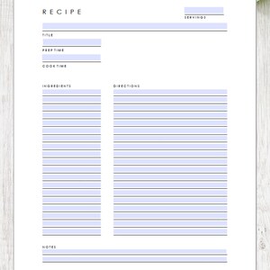 Minimalist Fillable Recipe Card, Downloadable Recipe Template ...