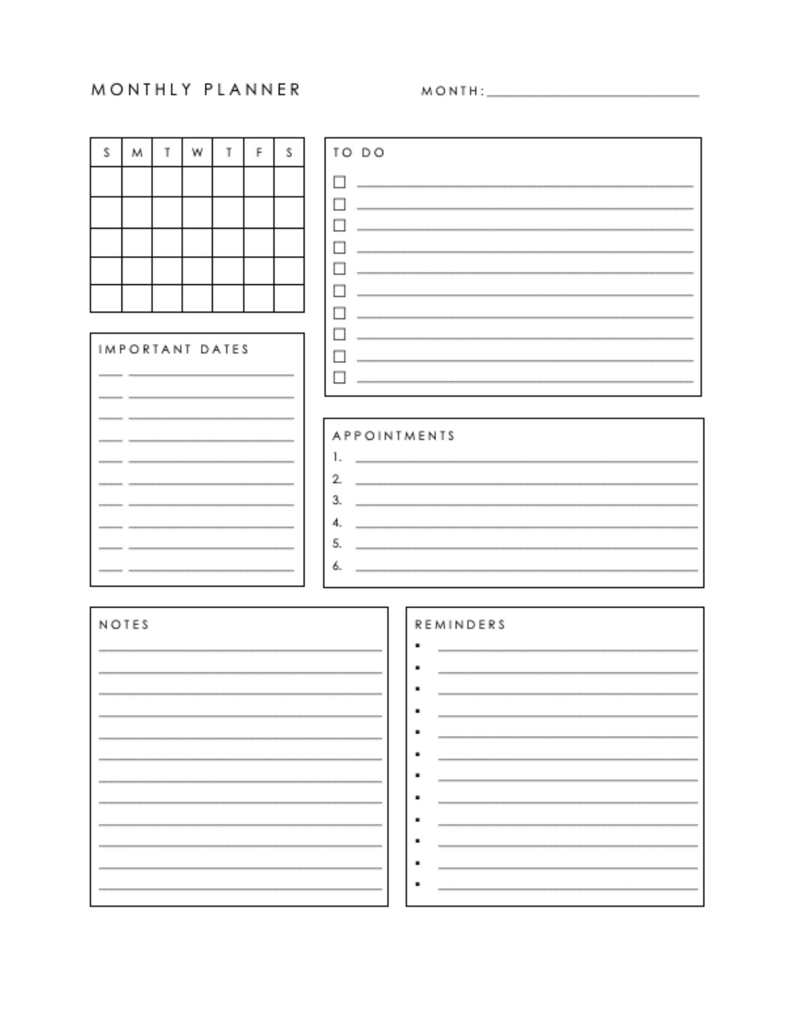 Minimalist Monthly Planner, Downloadable Personal Monthly Planner ...