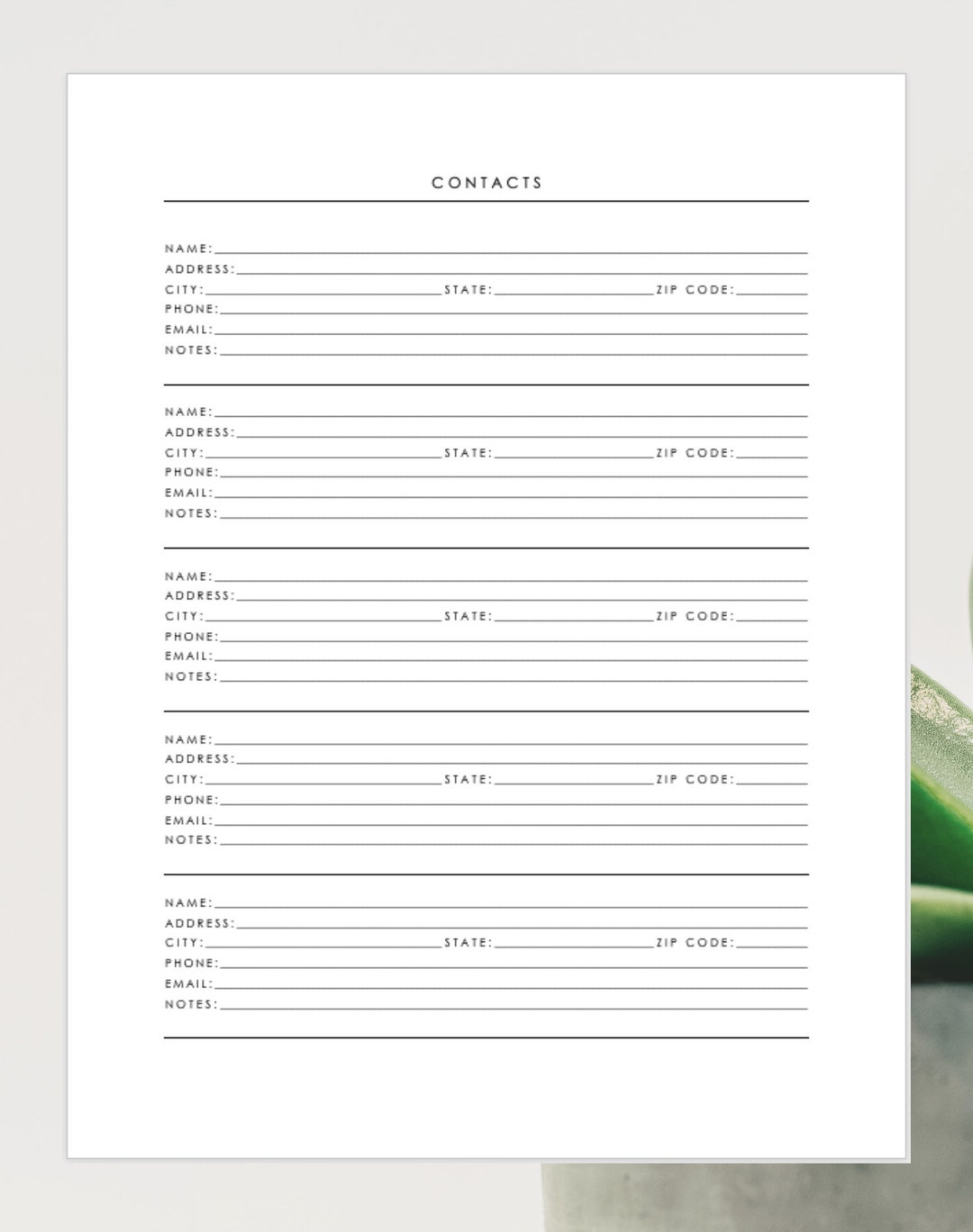 Minimalist Contact Keeper, Downloadable Contacts Keeper, Printable ...