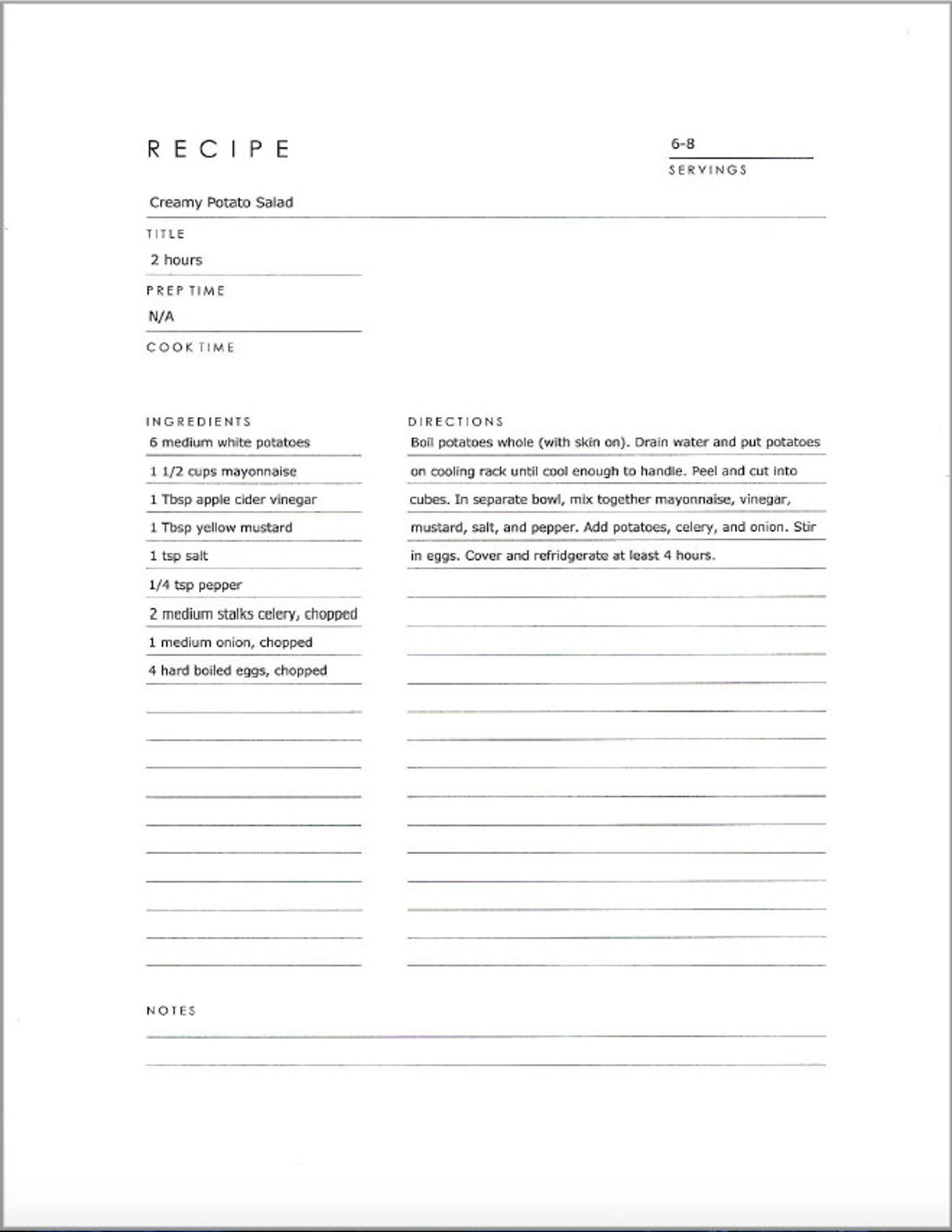 Minimalist Fillable Recipe Card, Downloadable Recipe Template ...