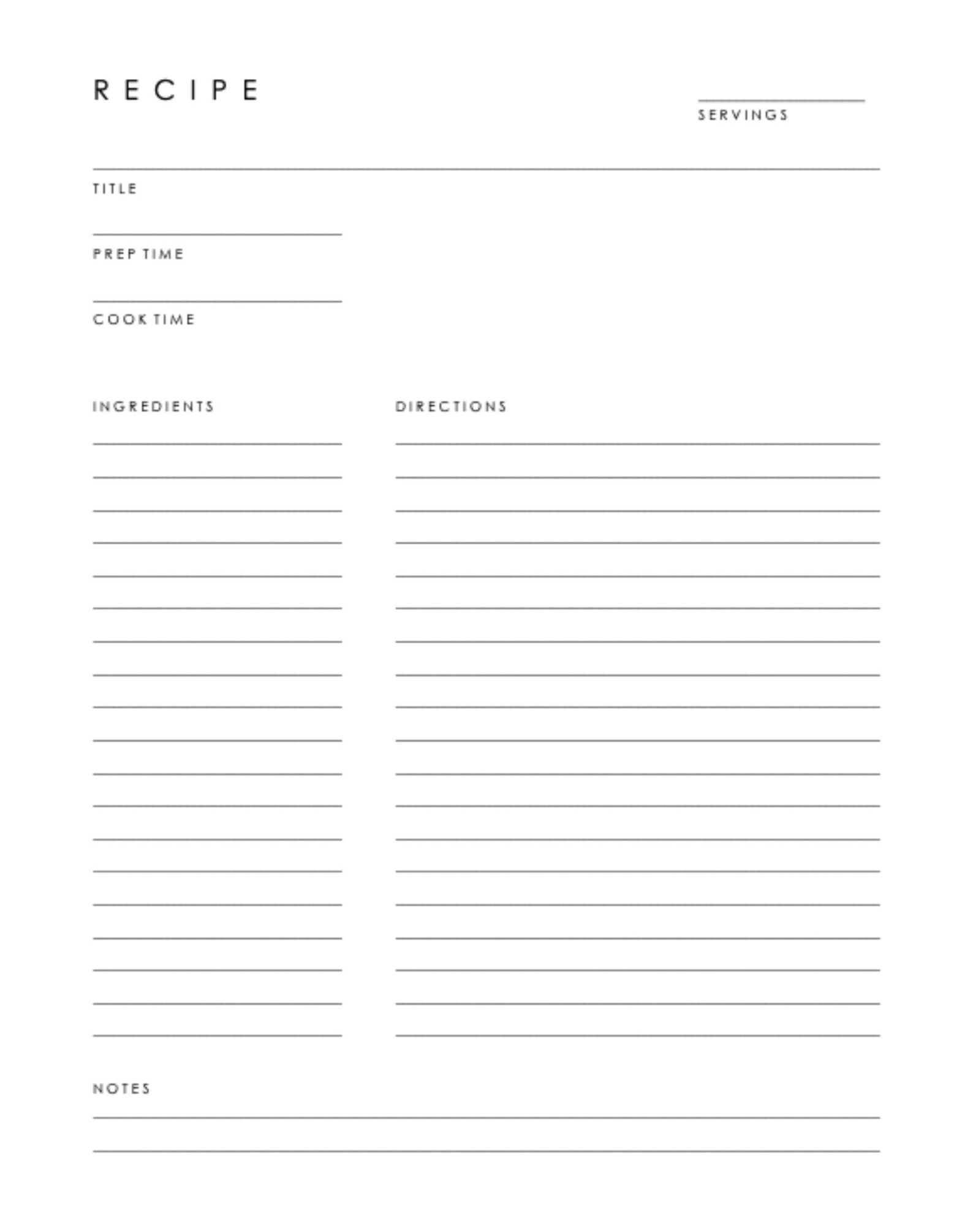 Minimalist Fillable Recipe Card, Downloadable Recipe Template ...