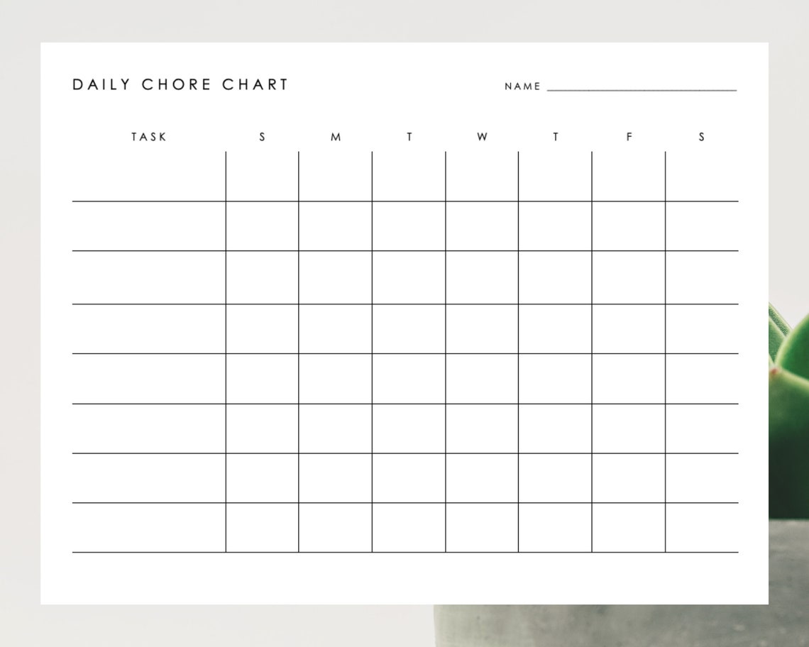 Minimalist Chore Chart, Downloadable Chore Chart, Printable Chore Chart ...