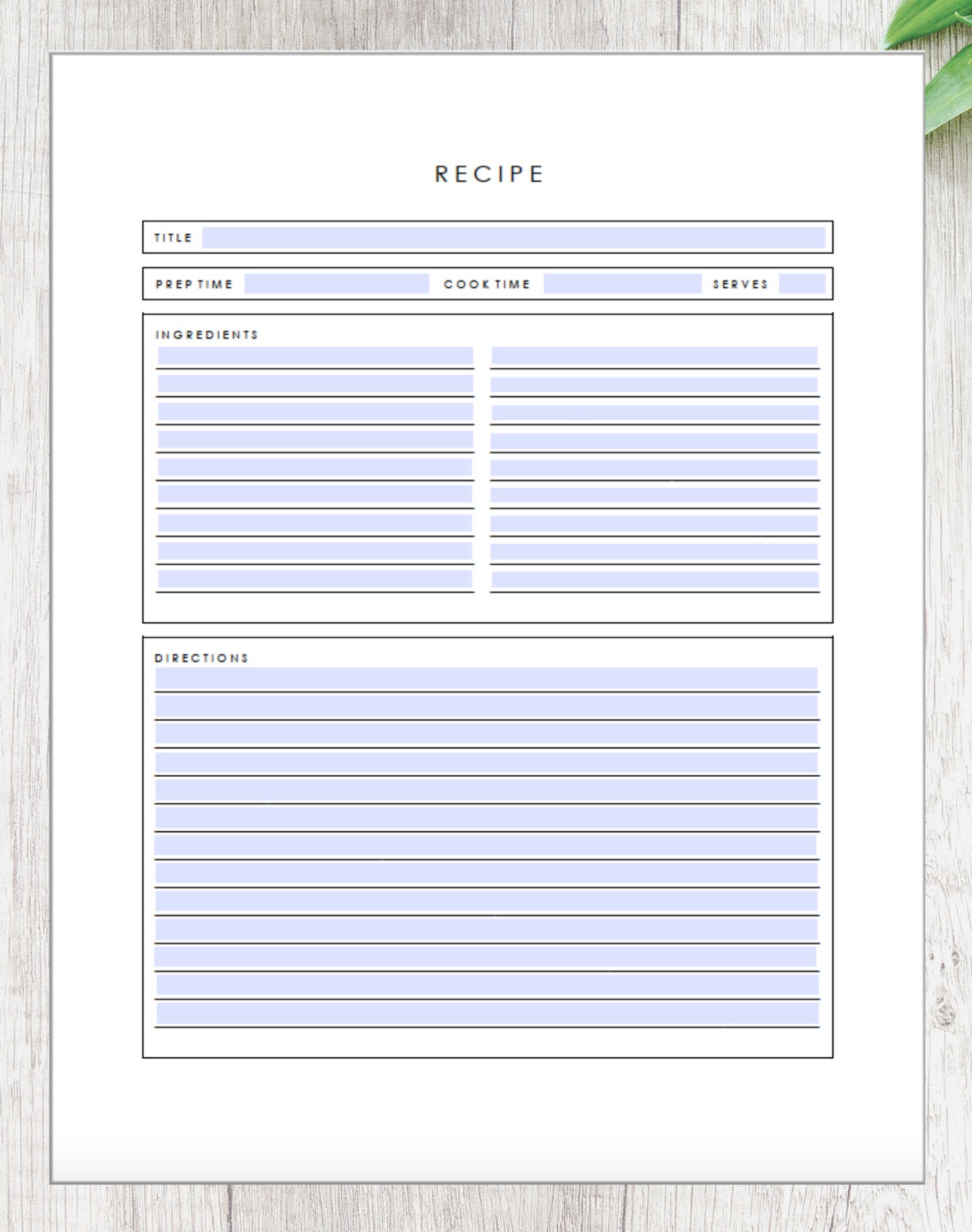 Minimalist Fillable Recipe Card, Downloadable Recipe Template ...