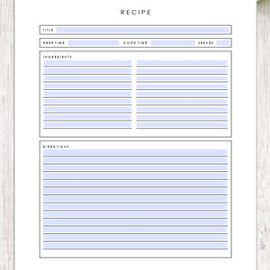 Minimalist Fillable Recipe Card, Downloadable Recipe Template ...