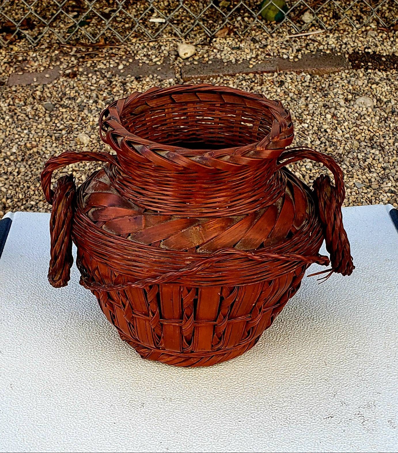 Vintage Ikibana Split Bamboo Flower Basket With Ring Handles - Etsy