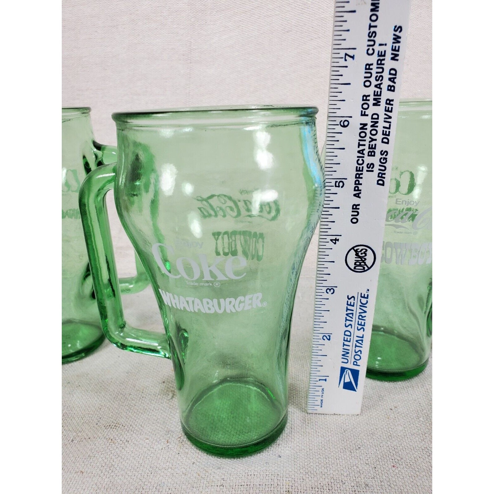 3 Coca-cola Whataburger Cowboy Green Glass Handle Set of 3 Mugs/glasses ...