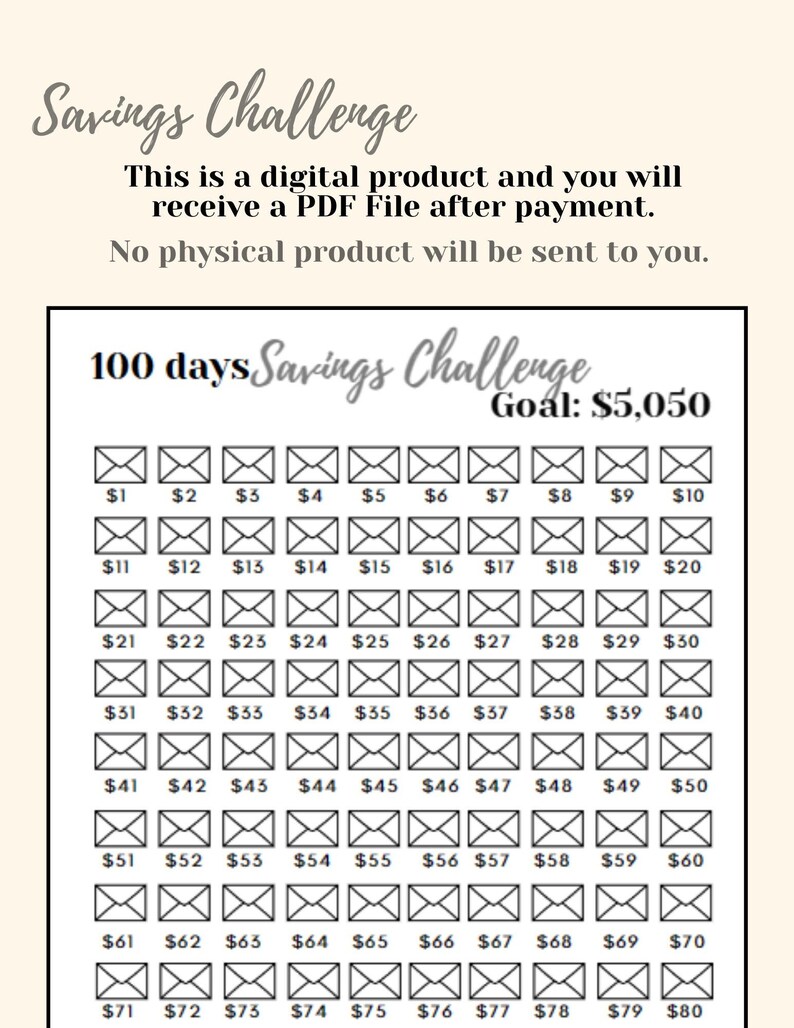 100-day 5K Envelope Savings Challenge Printable - Digital Tracker for ...