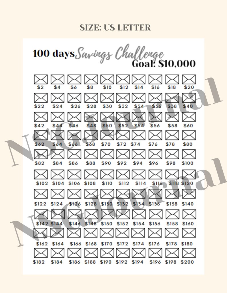 100 Days Savings Challenge 10,000 Digital Download Printable Money ...