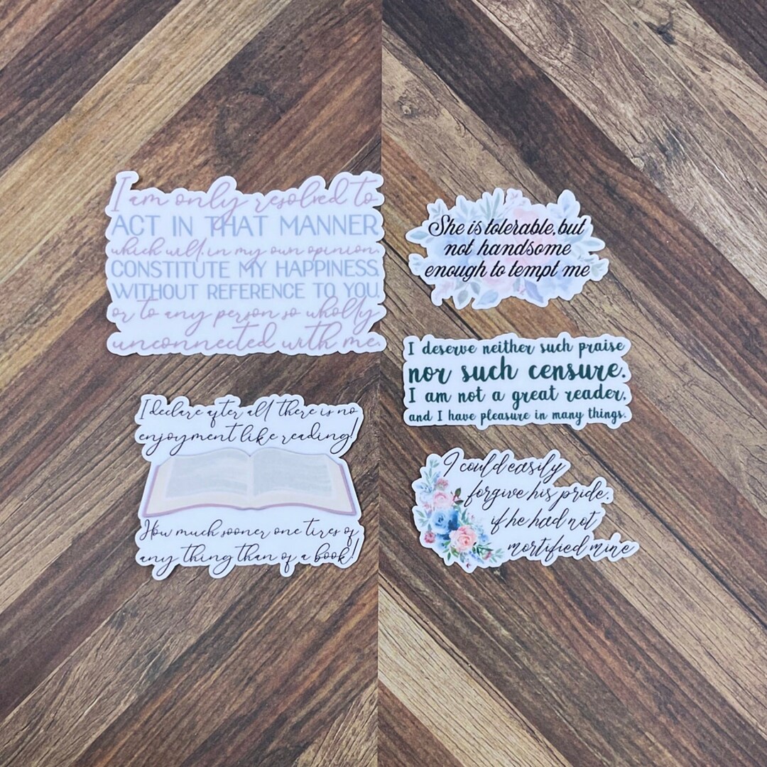 Pride and Prejudice Stickers Jane Austen Gift Book Quote Jane Austen ...