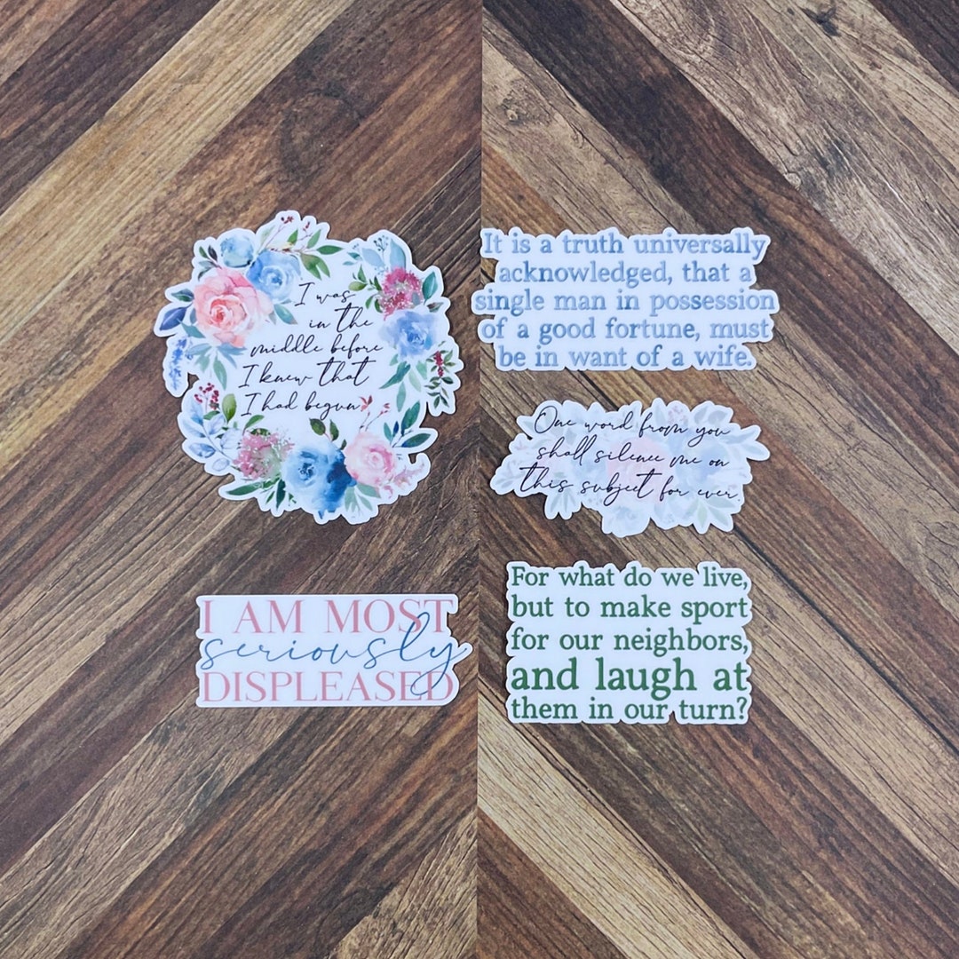 Pride and Prejudice Stickers Jane Austen Gift Book Quote Jane Austen ...