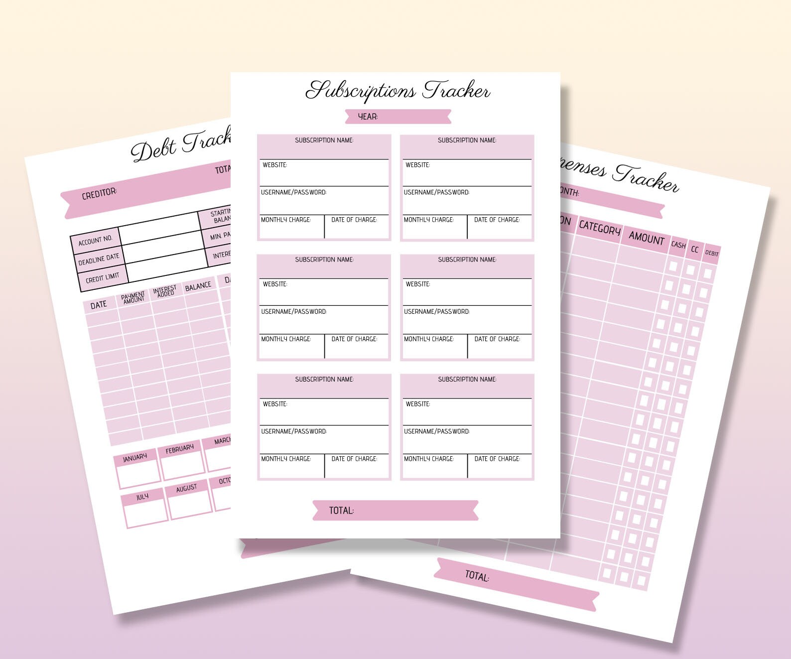 Pink Finance Planner Printable Financial Journal Budget Template ...