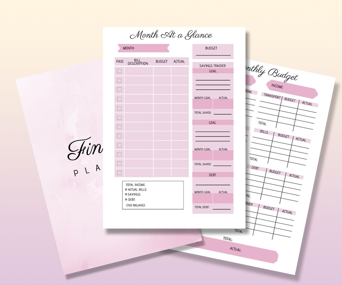 Pink Finance Planner Printable Financial Journal Budget Template ...