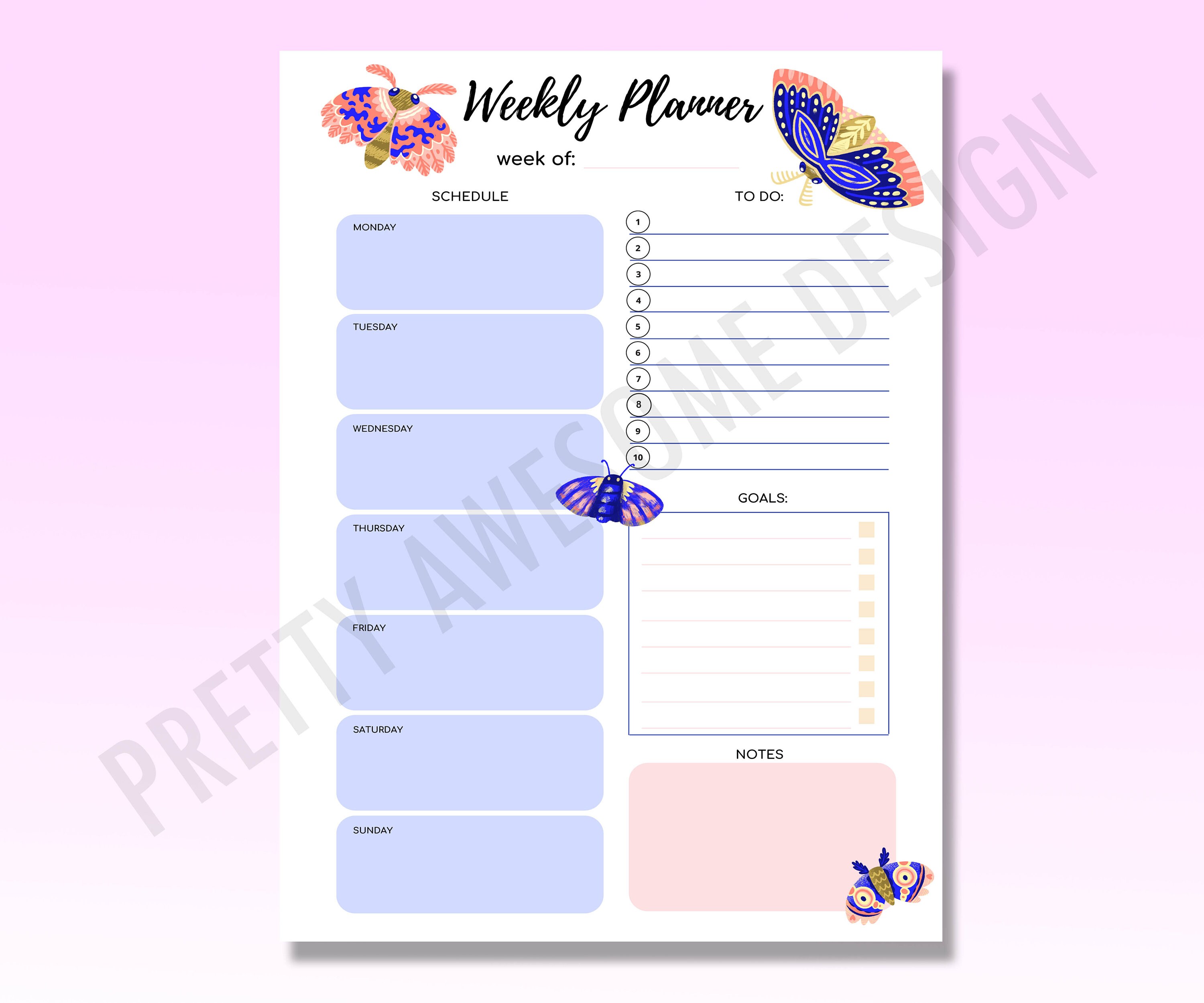 Moths Daily, Weekly and Monthly Planner Set, Printable A5 Planner ...