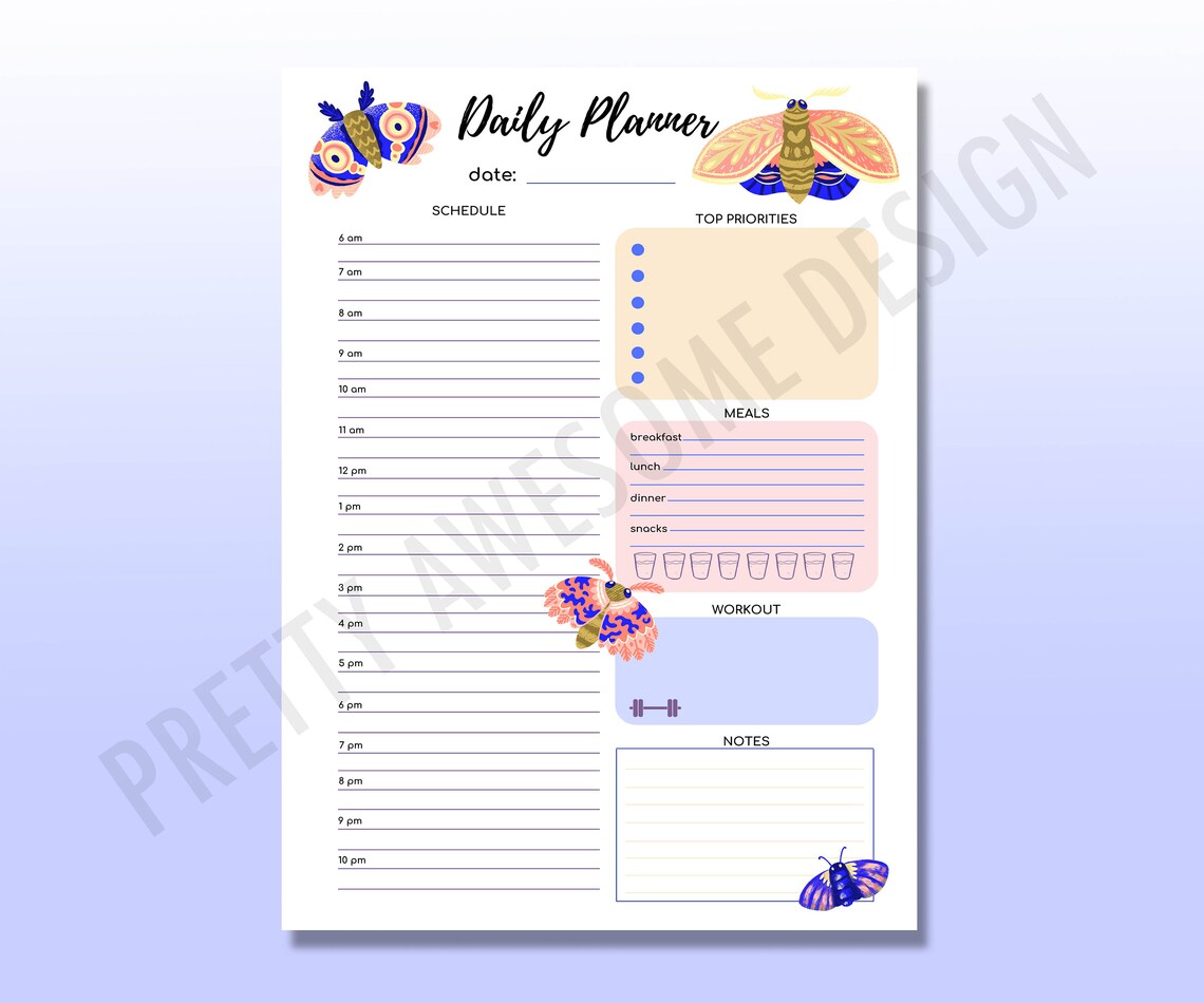 Moths Daily, Weekly and Monthly Planner Set, Printable A5 Planner ...