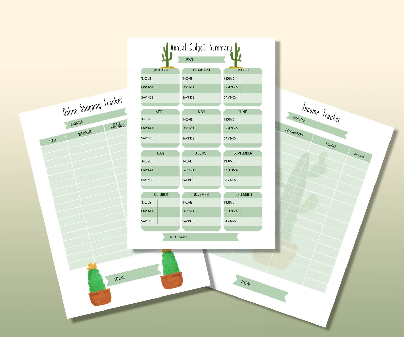 Cactus Green Budget Planner Finance Tracker Digital - Etsy