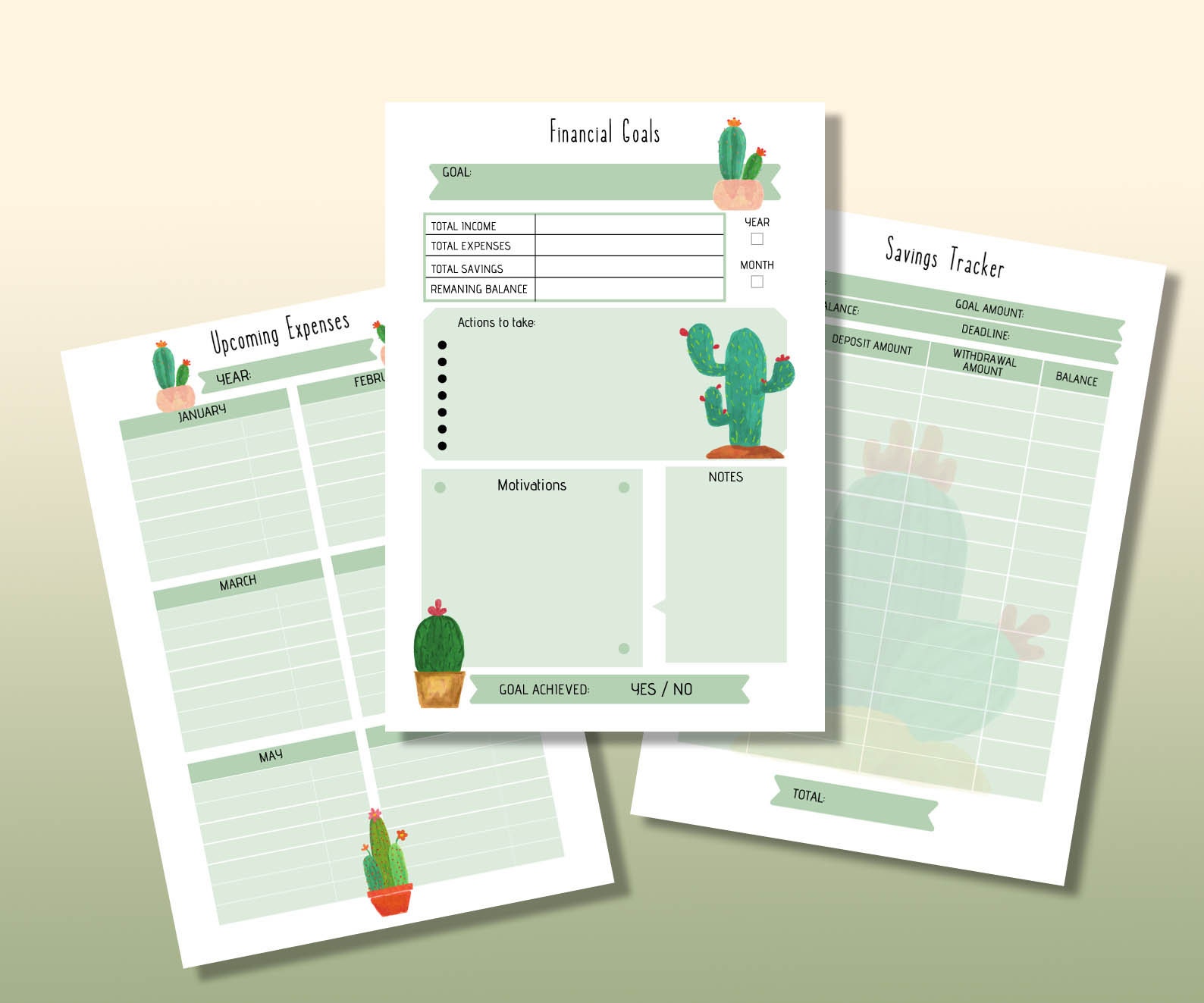 Cactus Green Budget Planner Finance Tracker Digital - Etsy
