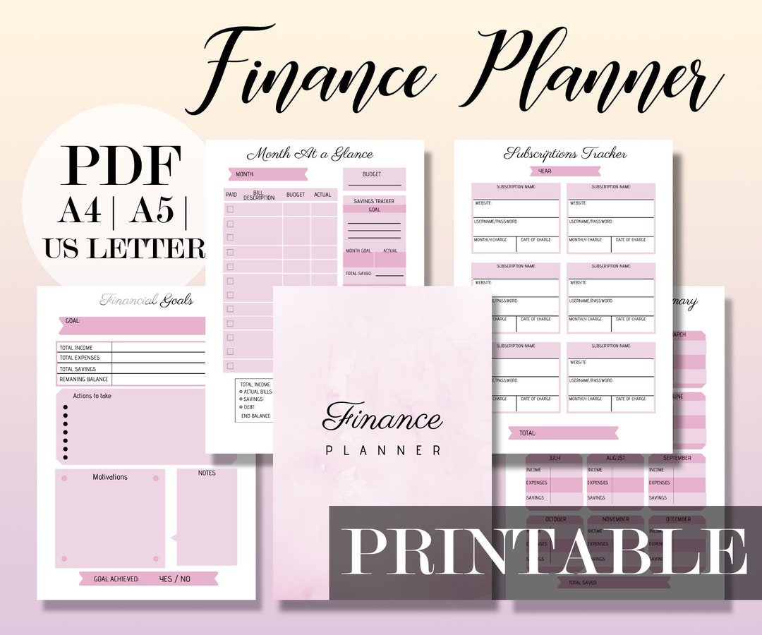 Pink Finance Planner Printable Financial Journal Budget Template ...