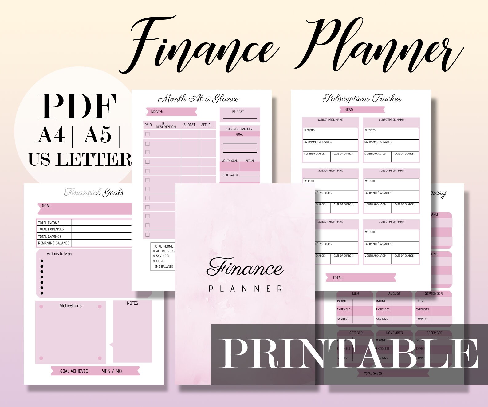 Pink Finance Planner Printable Financial Journal Budget Template ...