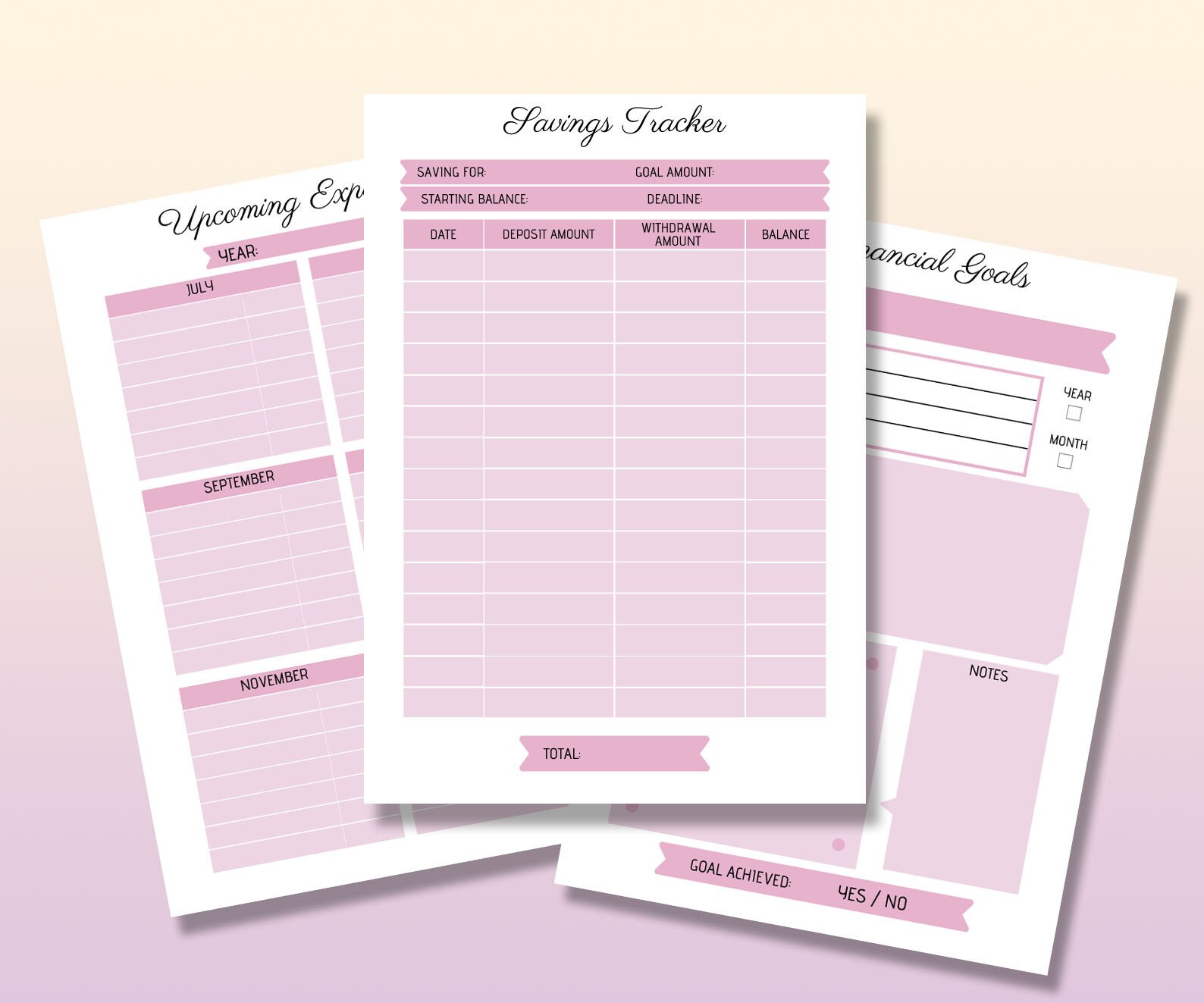 Pink Finance Planner Printable Financial Journal Budget Template ...