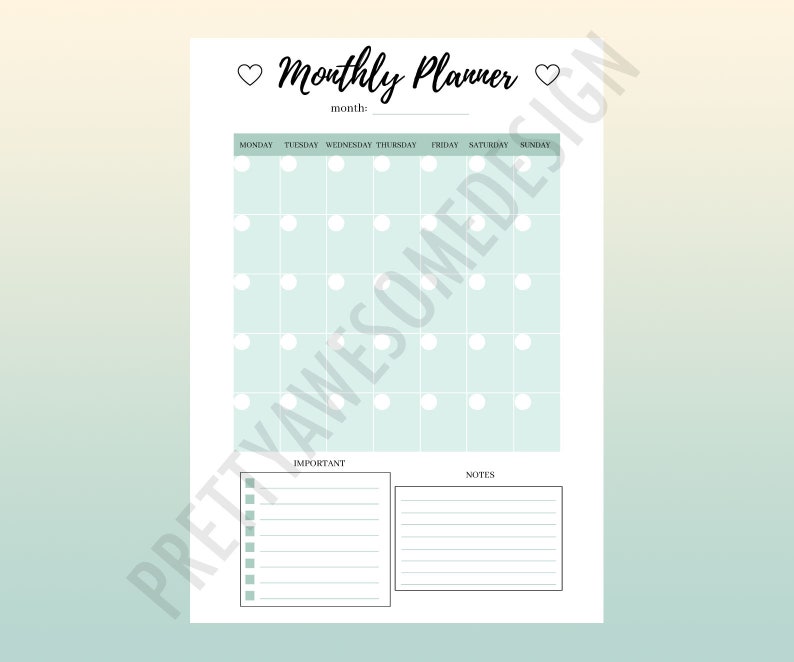 Mint Green Daily, Weekly and Monthly Planner Set, Printable A5 Planner ...