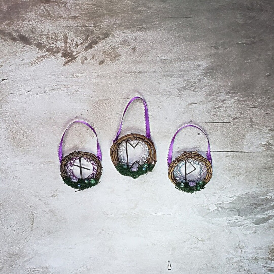 Ostara/beltane Purple Rune Ornaments Mini Wreaths Rune - Etsy