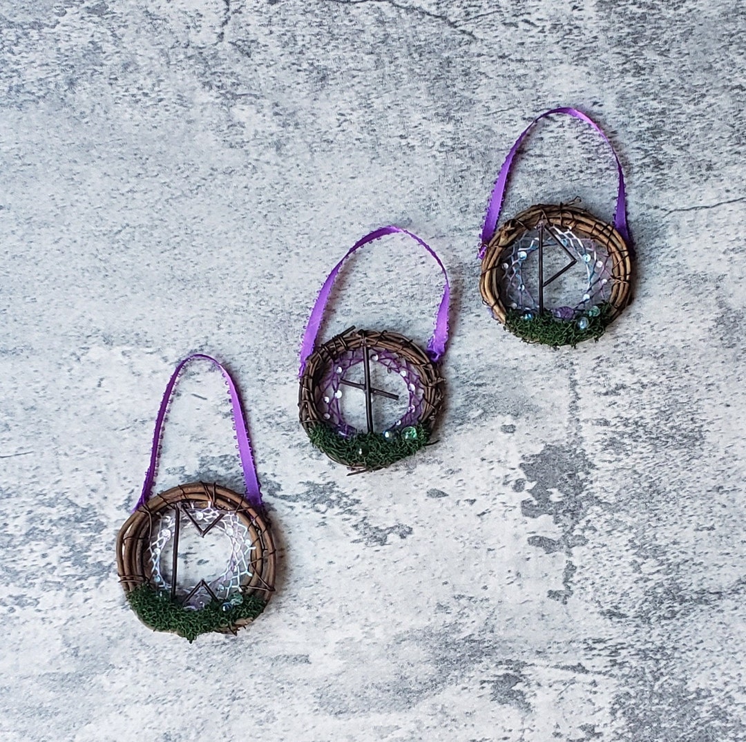 Ostara/beltane Purple Rune Ornaments, Mini Wreaths, Rune Wreaths, Norse ...