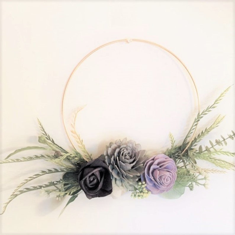 Plum Purple Succulent Wood Flower Hoop Bouquet Flower Girl | Etsy