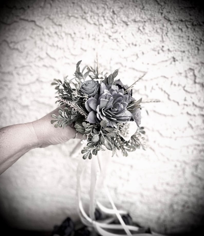 Slate Blue Sola Wood Flower Bouquet: Winter Wedding Bouquet - Etsy