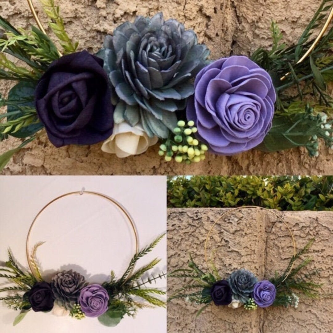 Plum Purple Succulent Wood Flower Hoop Bouquet, Flower Girl, Nursery ...