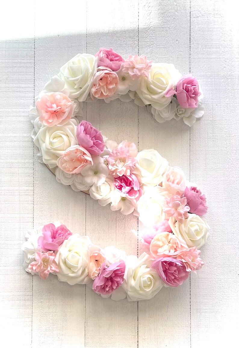 Custom Flower Letter Monogram – Pink White Floral Nursery Decor ...