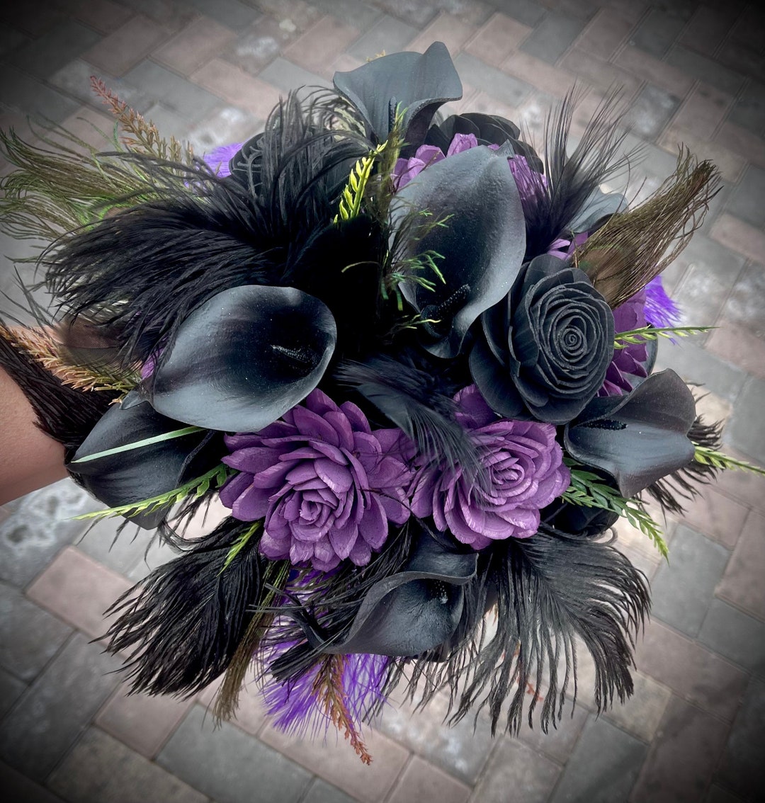 RESERVED LISTING Gothic Wedding Flower Bouquet, Black Calla Lilies ...
