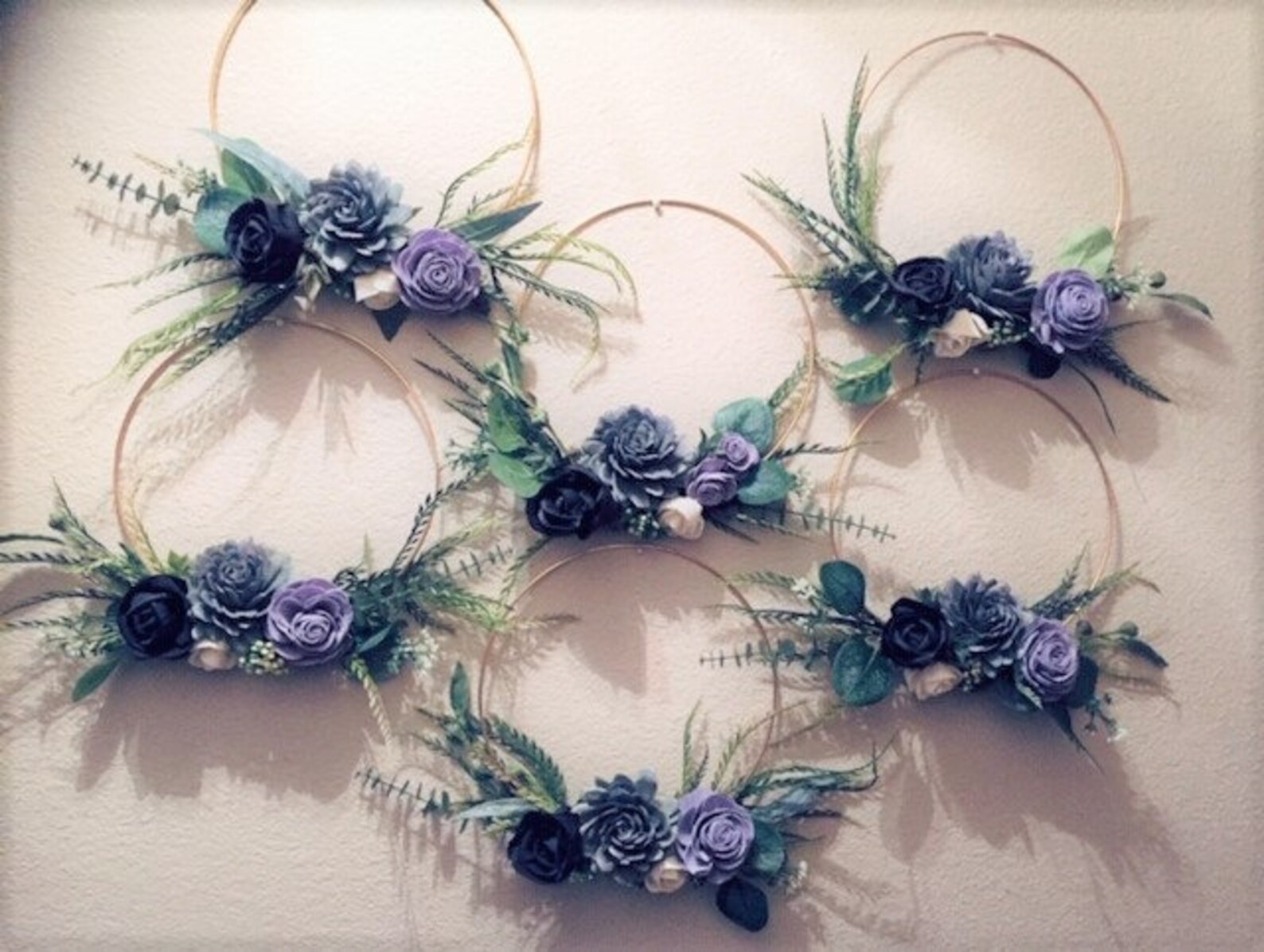 Plum Purple Succulent Wood Flower Hoop Bouquet Flower Girl | Etsy