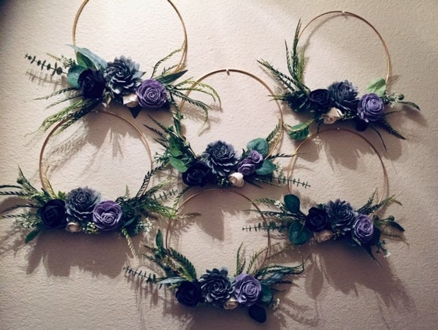 Plum Purple Succulent Wood Flower Hoop Bouquet Flower Girl | Etsy