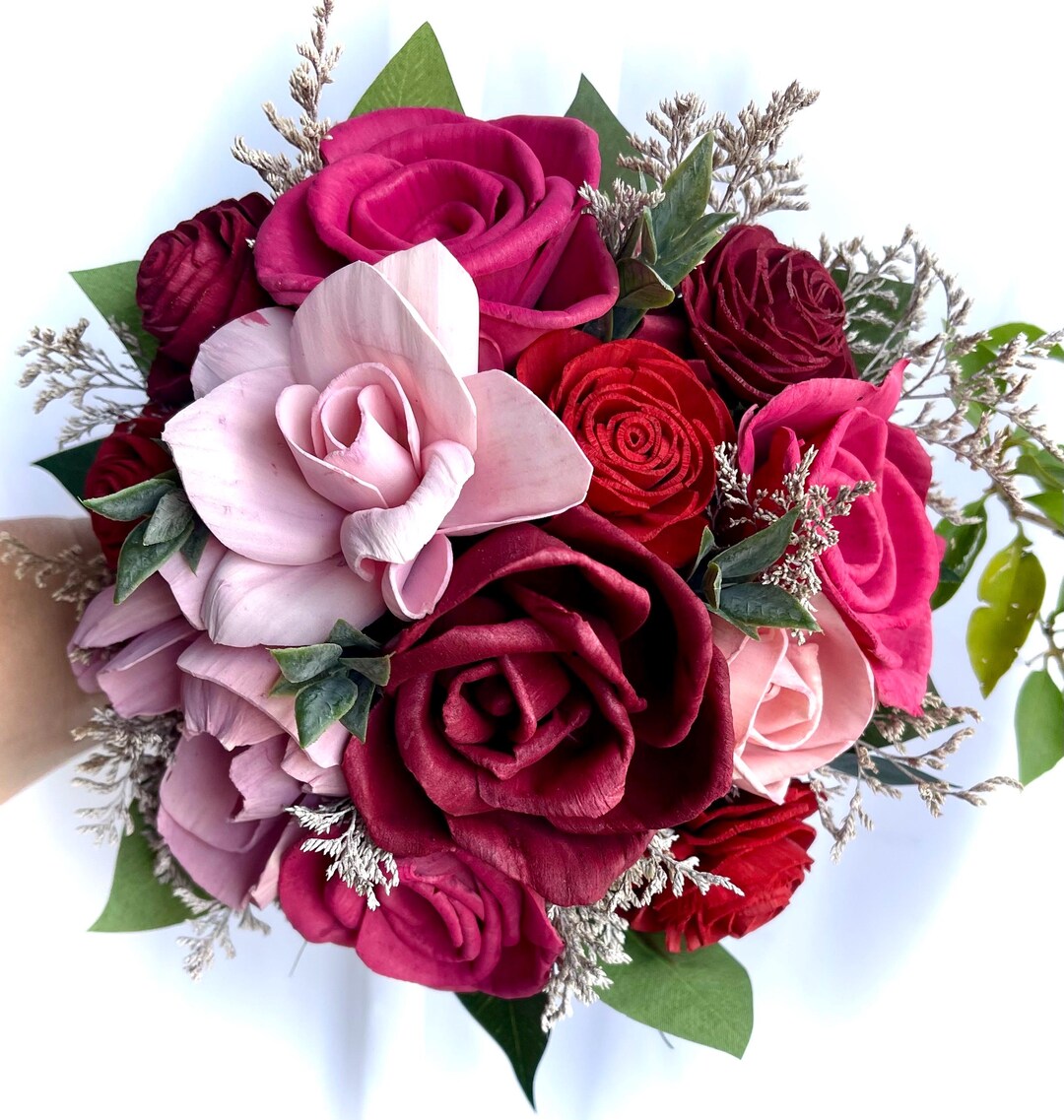 PROM Pink and Red Rose Bouquet, Sola Wood Flowers, Hot Pink, Light Pink ...