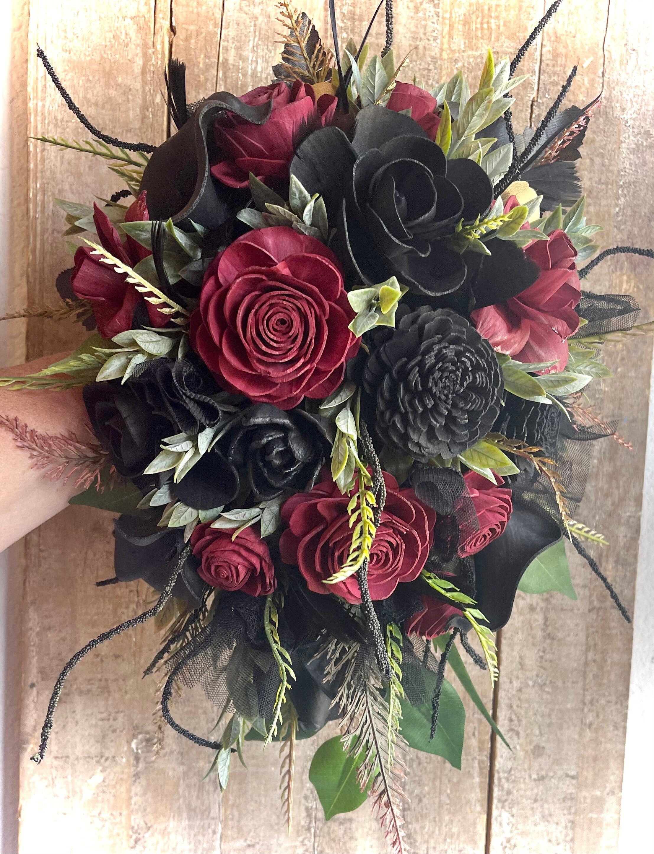 Dark Red Roses Wedding Bouquet