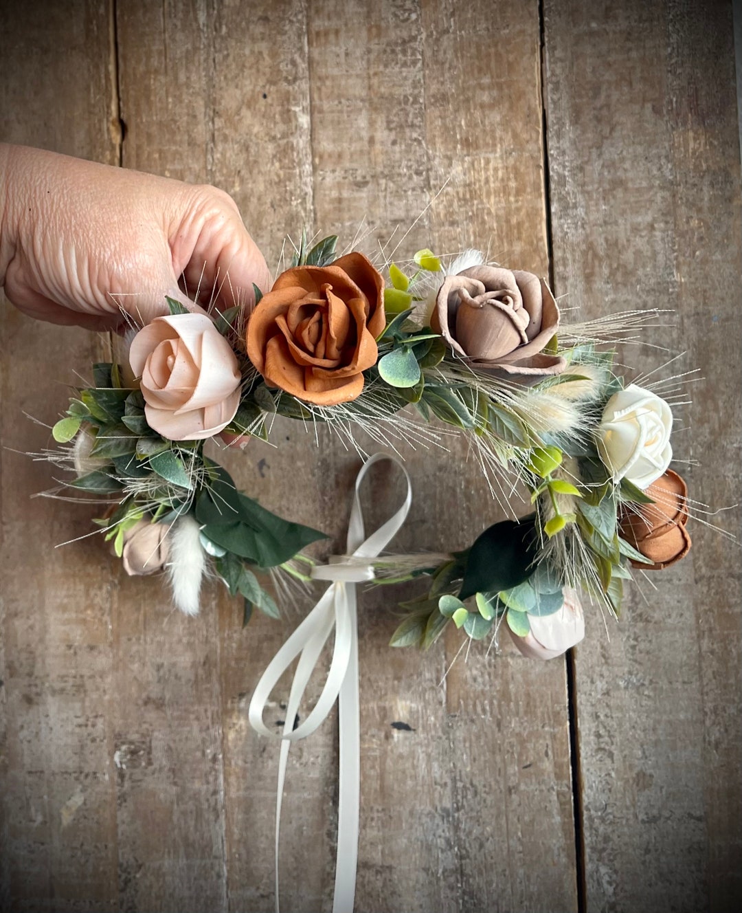 Rustic Flower Crown Rust Copper Terra Cotta, Sola Wood Flowers, Tea ...