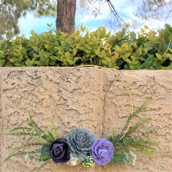 Plum Purple Succulent Wood Flower Hoop Bouquet Flower Girl | Etsy