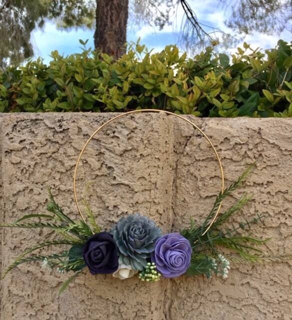 Plum Purple Succulent Wood Flower Hoop Bouquet Flower Girl | Etsy