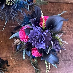 Gothic Wedding Bouquet – Black Calla Lily Bridal Bouquet, Hot Pink ...