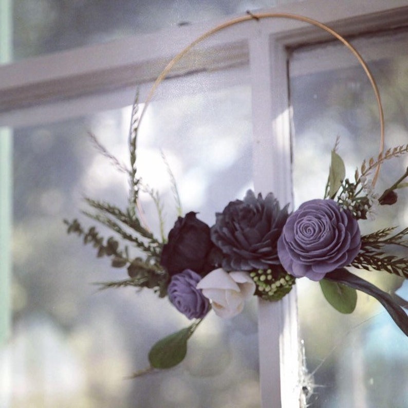 Plum Purple Succulent Wood Flower Hoop Bouquet Flower Girl | Etsy
