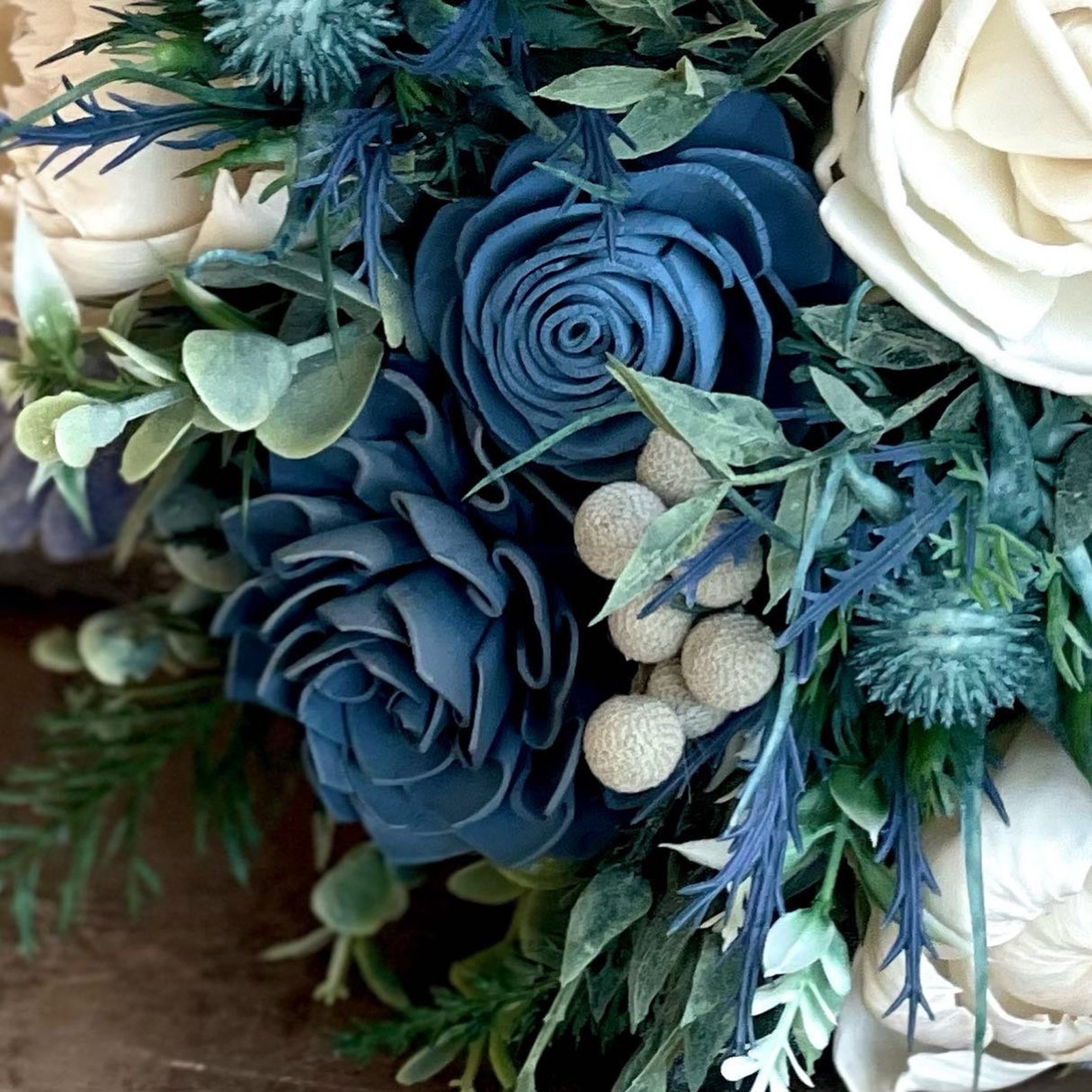 Slate Blue Sola Wood Flower Bouquet: Winter Wedding Bouquet - Etsy