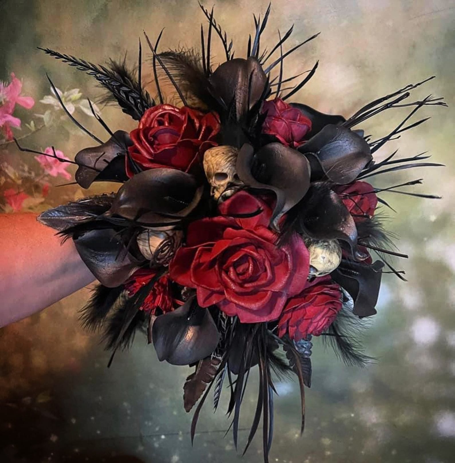 Gothic Wood Flower Bouquet Dark Red Rose Black Calla Lily - Etsy