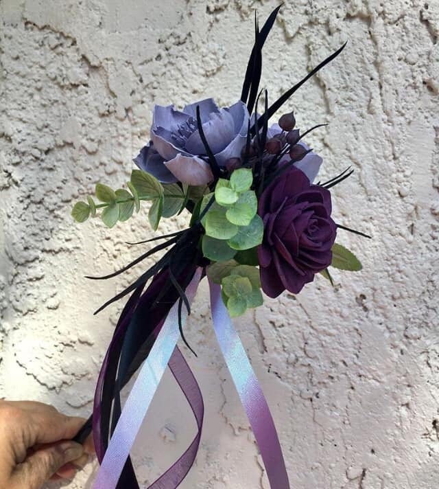 Wood Flower Flower Girl Presentation Wand Bouquet in Plums and - Etsy