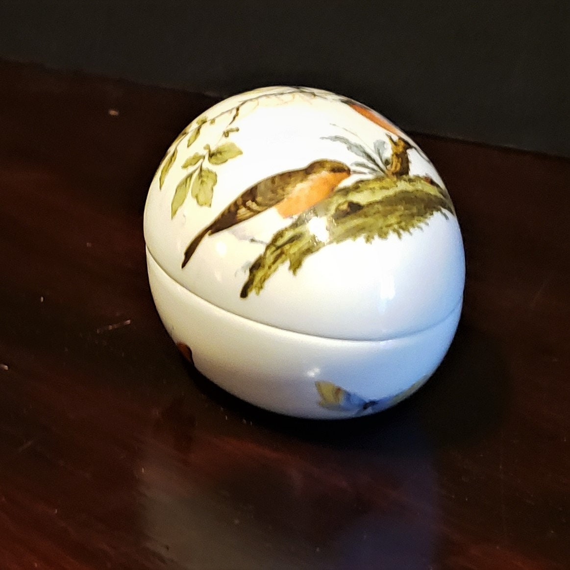 Limoges Covered Egg Shaped Trinket Box en Rothschild Bird - Etsy España