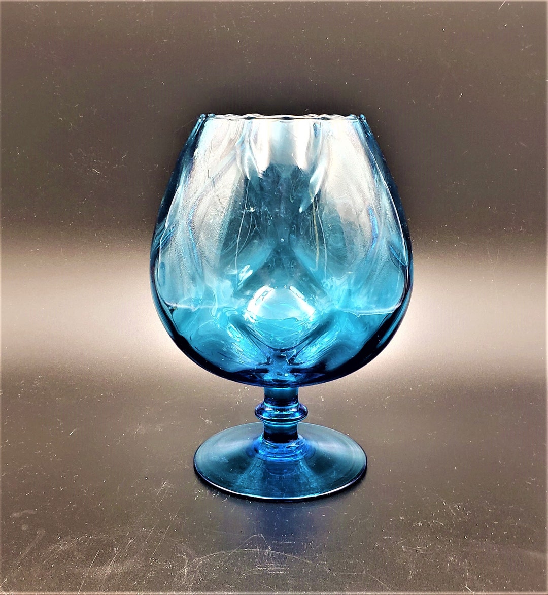 Empoli Diamond Optic Italian Art Glass Brandy Snifter Goblet Vase Aqua ...