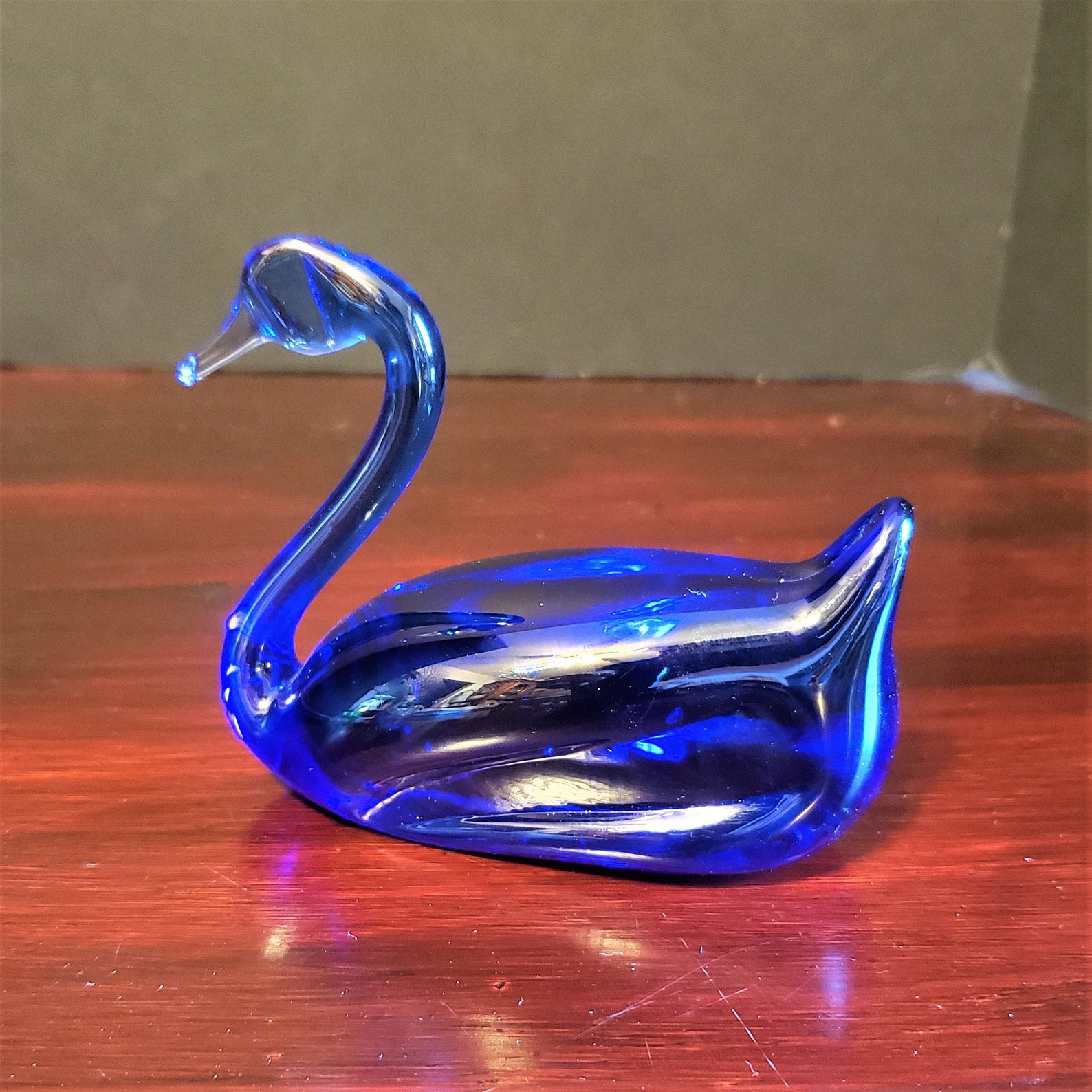 Cobalt Blue Art Glass Swan Paperweight Tall Collectible - Etsy