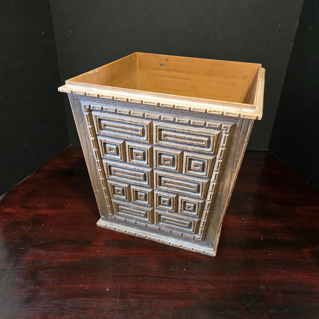 Mid Century Waste Basket Vintage Trash Can Faux Wood Danish Modern Home ...