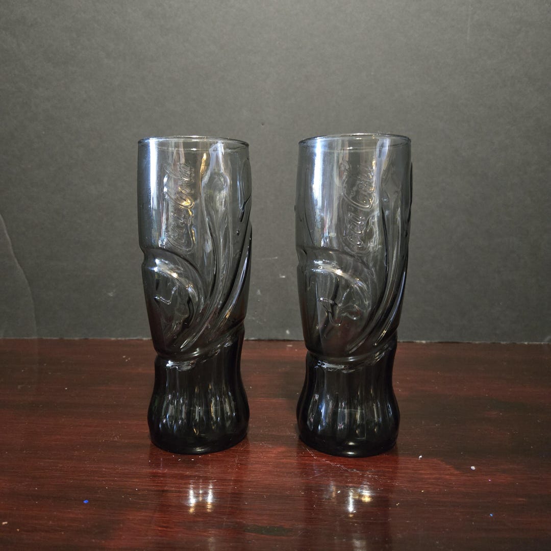 Set 2 Coca Cola Coke Slim Tiki Style Embossed Smoky Tint Tumbler Glass ...