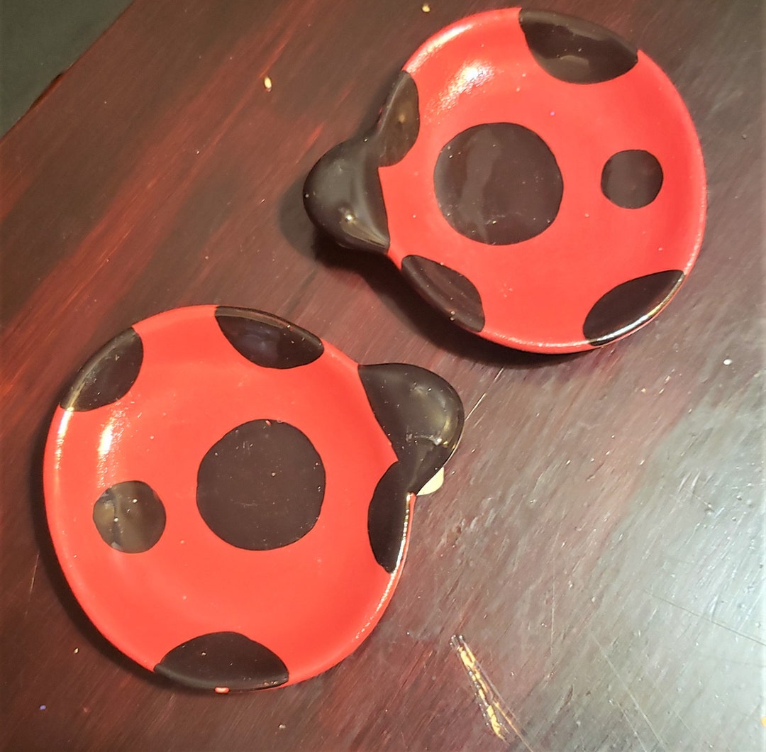 Set of 2 Ceramic Lady Bug Shaped Snack Plates Polka Dots - Etsy