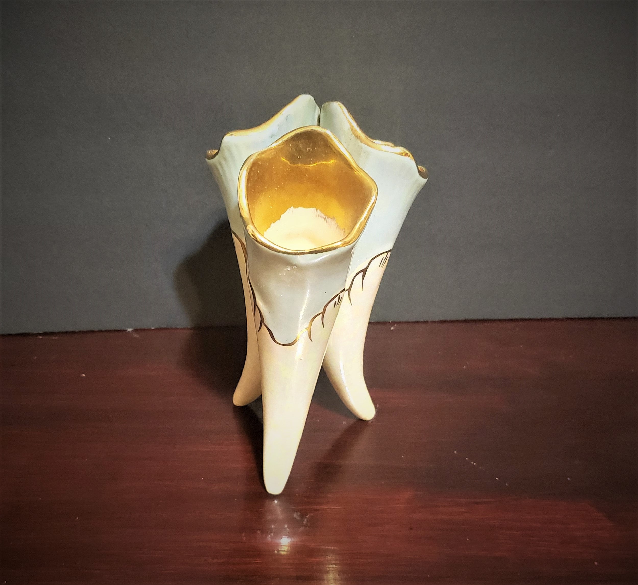 Vintage Three Horn Bud Vase Tripod Lusterware Art Deco Vintage Three Horn Bud Vase Tripod Lusterware Art Deco